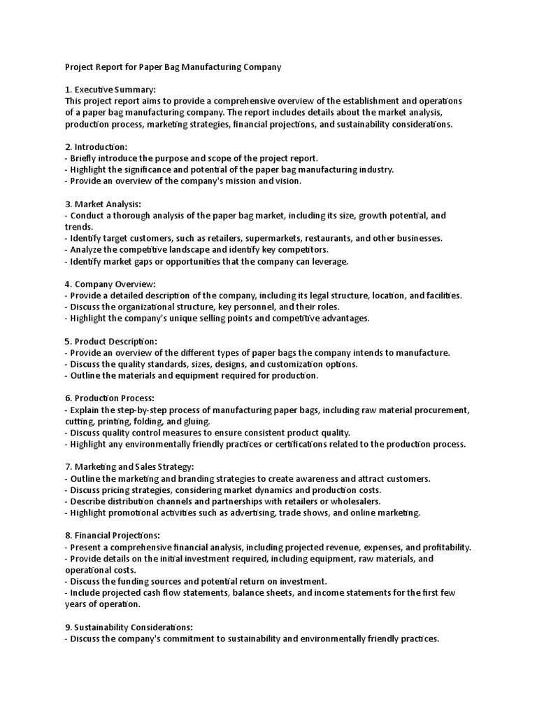 Project Report For Paper Bag Manufacturing Company | PDF