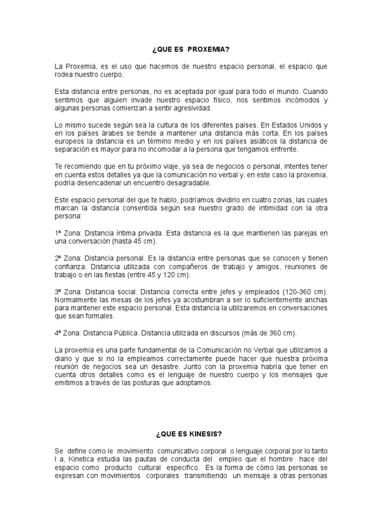 Proxemia y Comunicación No Verbal | PDF | Conceptos psicologicos ...