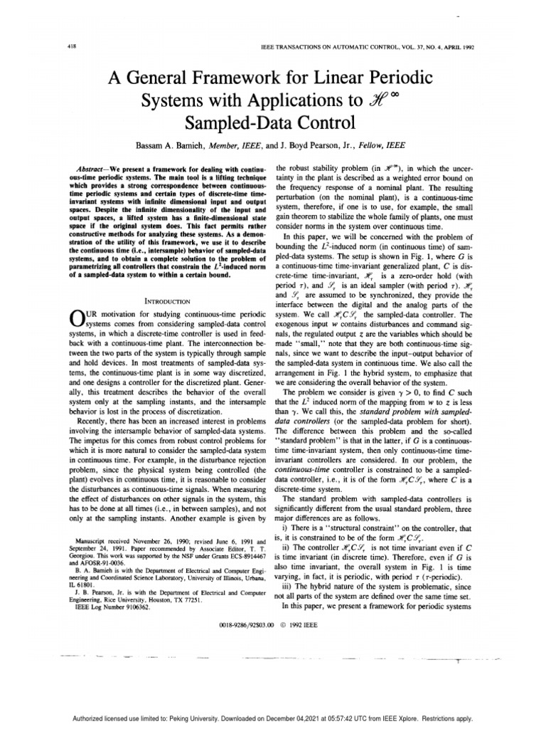 A General Framework For Linear Periodic Systems With Applications To H Sup Infinity Sampled Data