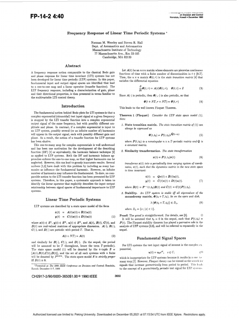Frequency Response of Linear Time Periodic Systems | PDF | Linear Map ...
