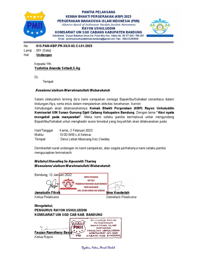 Undangan Kemah Bhakti PMII 2023 | PDF