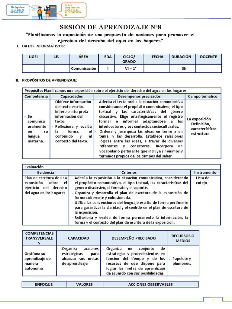 1° Sesion de Aprendizaje 8-Sem.4-Exp.1-Com. | PDF