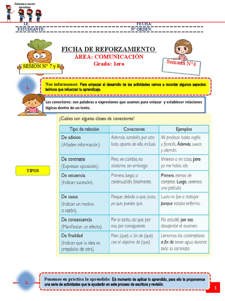 1° FICHA DE REFORZAMIENTO SESION 7y8-SEM.4-EXP.1-COM | Descargar gratis PDF | Aprendizaje ...