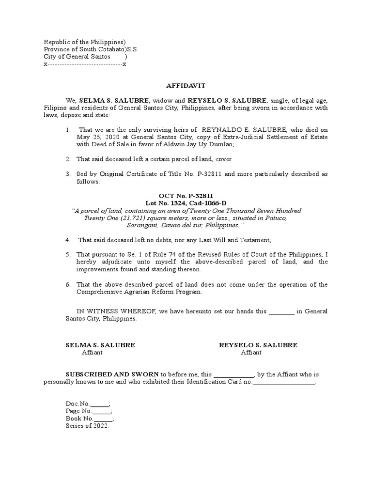 Affidavit-Left No Will | PDF