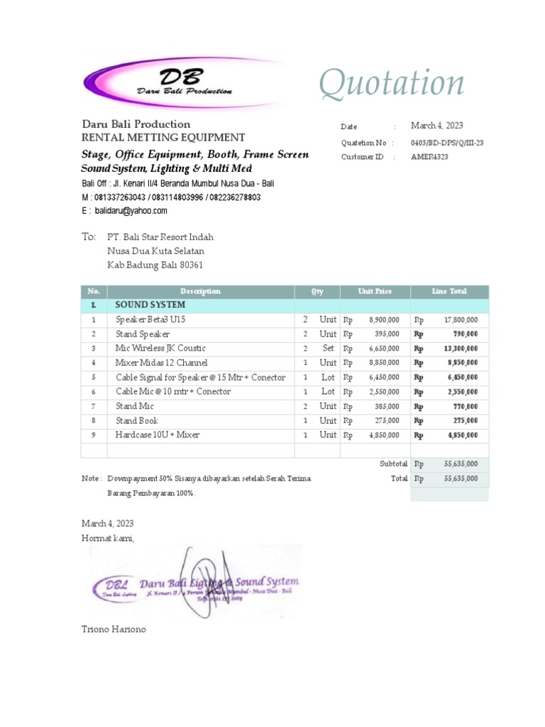 Quotation Sound System Amaterra | PDF