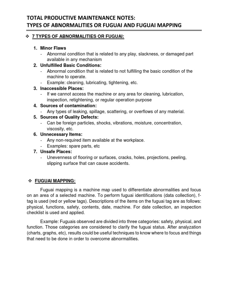 FUGUAI & FUGUAI MAPPING - TOTAL PRODUCTIVE MAINTENANCE | PDF