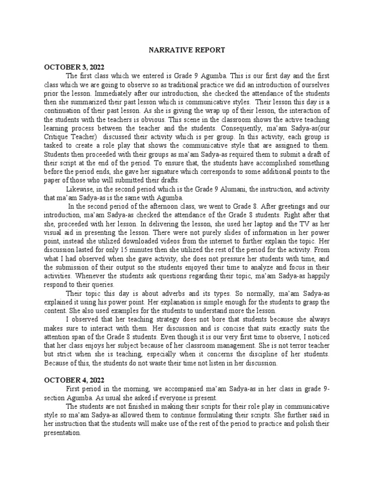 Narrative Report | PDF | Educational Assessment | Teachers