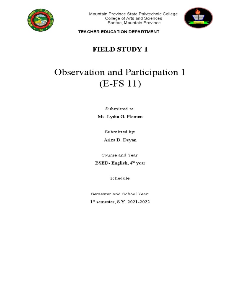 Field Study 1 Cover Page | PDF Field Study 1 Cover Page | PDF