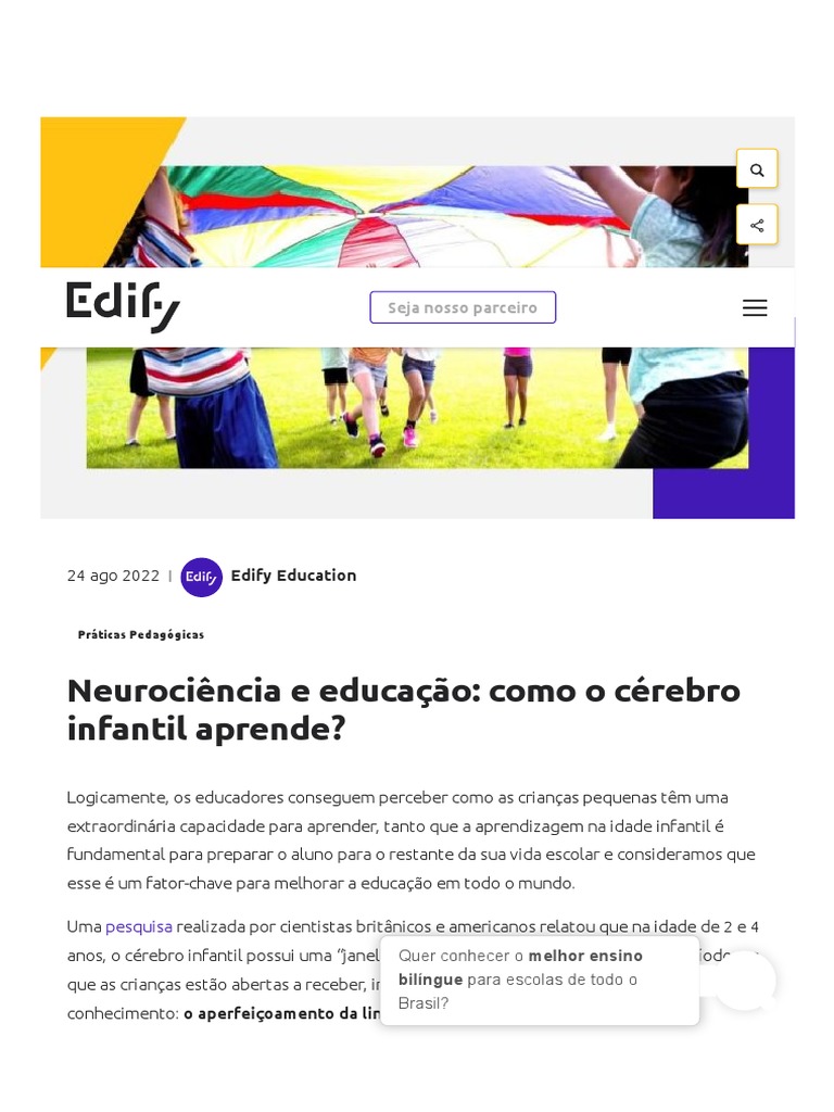 Como Funciona A Neuroplasticidade Cerebral Infantil - Edify | PDF | Aprendizado | Pedagogia