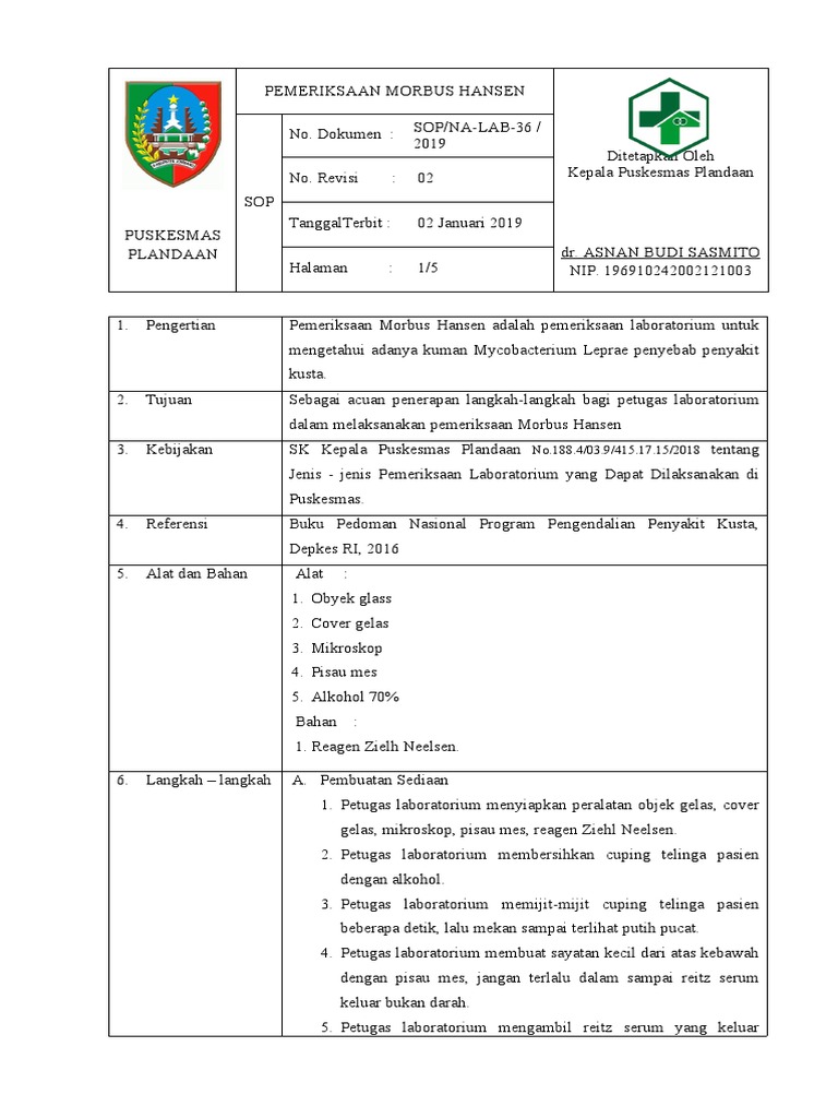 SOP 36 Pemeriksaan Morbus Hansen | PDF