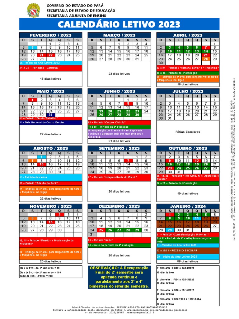 Calendário Letivo 2023 | PDF