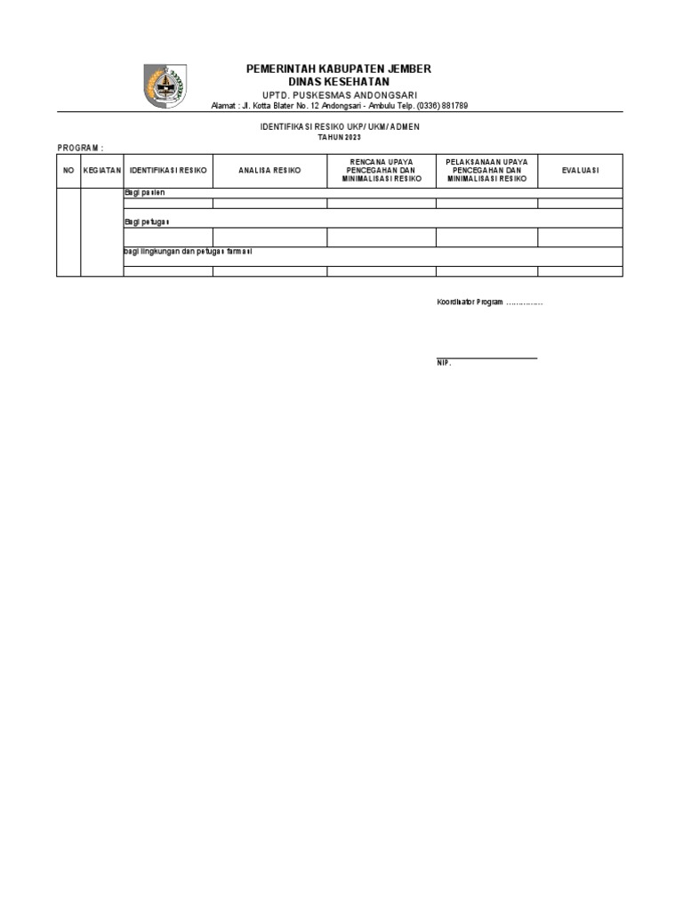 FORM Identifikasi Resiko | PDF