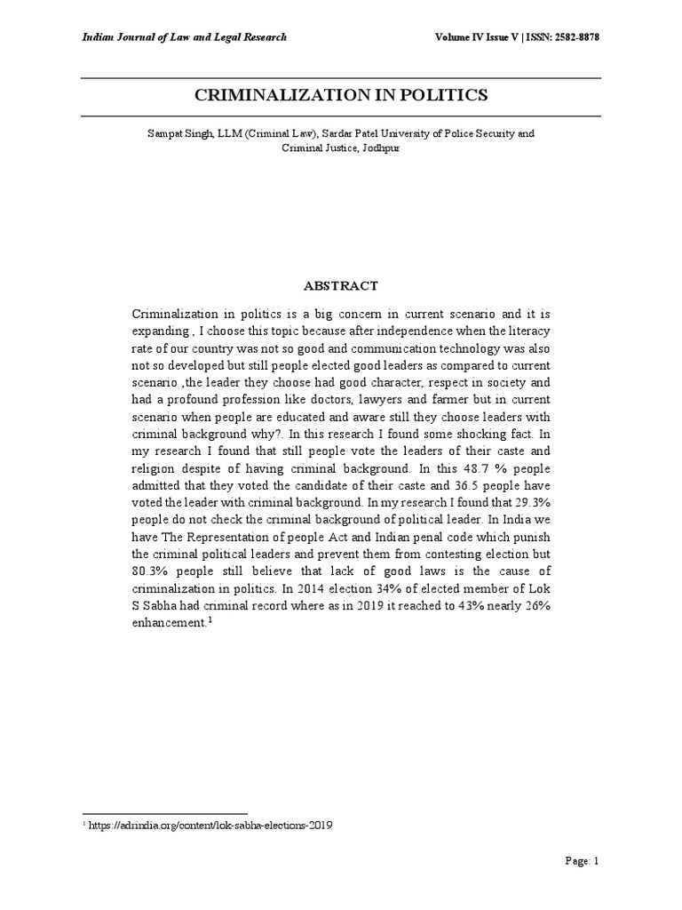 Criminalization in politics | PDF | Elections | Public Law