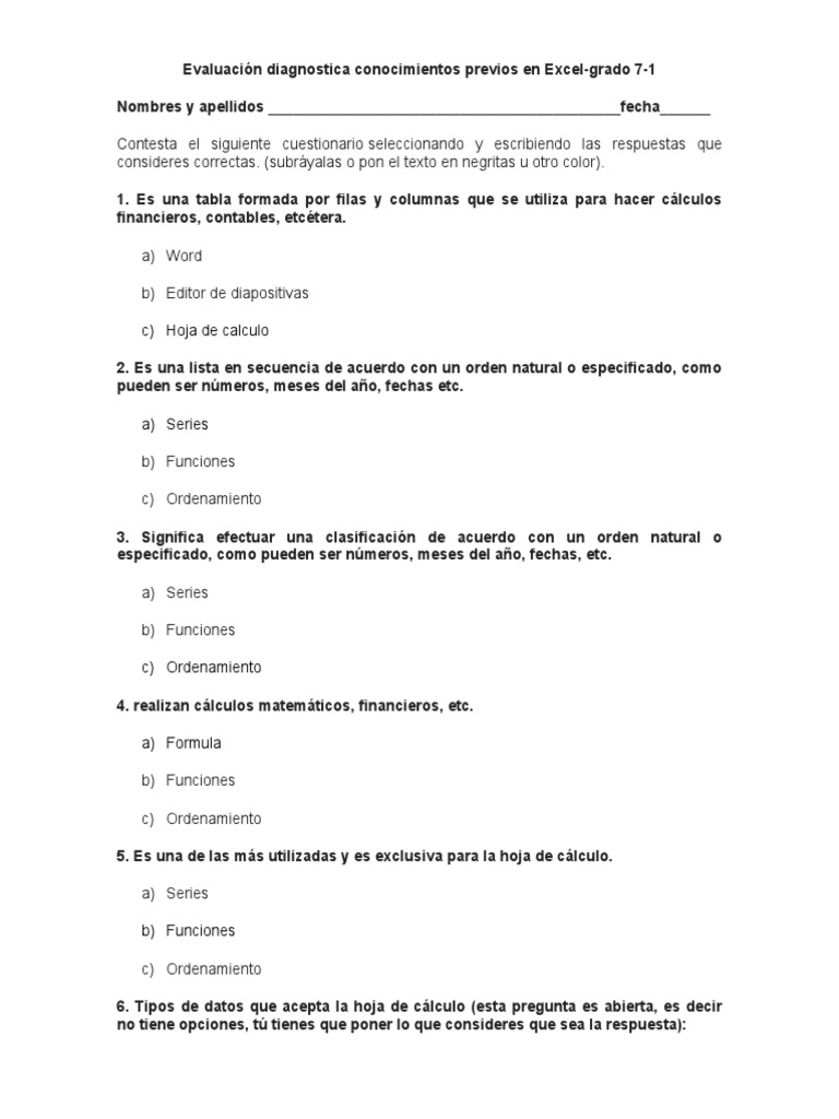 Examen Diagnostico Excel | PDF