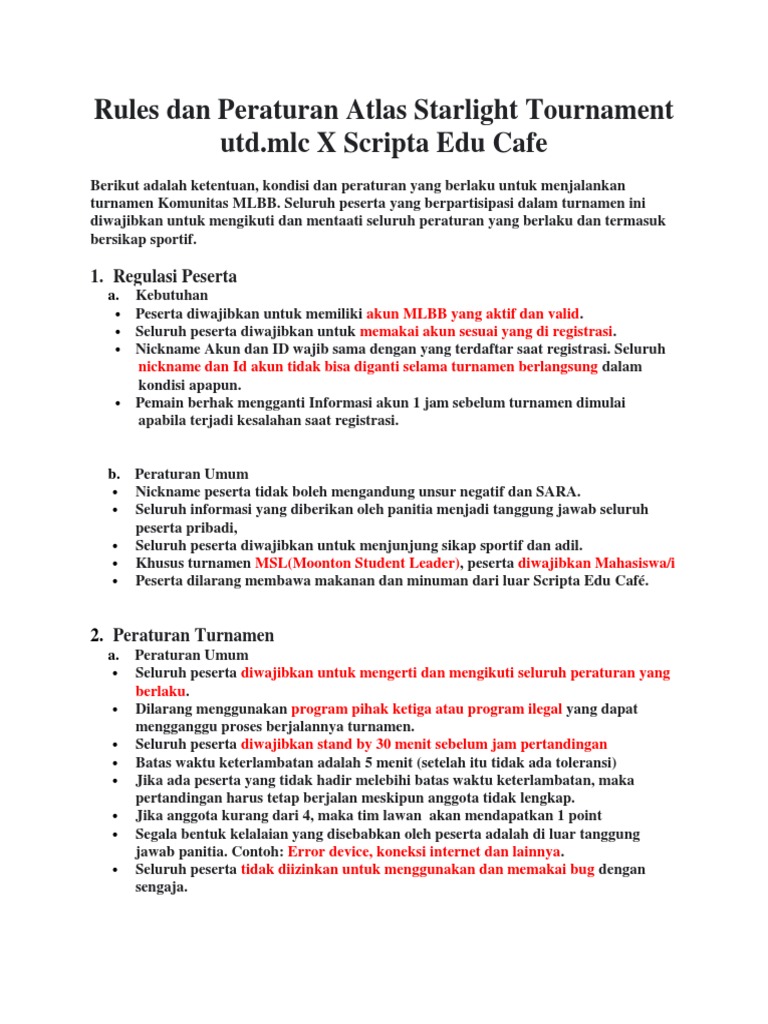 Rules Dan Peraturan Atlas Starlight Tournament Utd | PDF