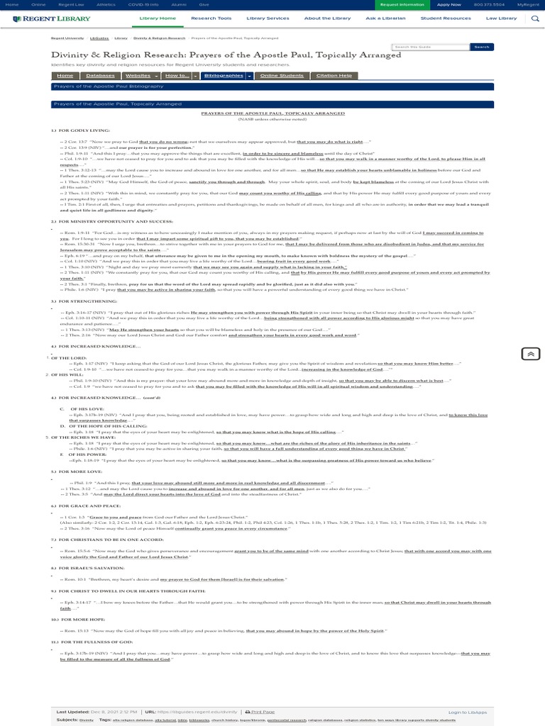 Prayers of the Apostle Paul, Topically Arranged - Divinity & Religion Research - LibGuides at ...