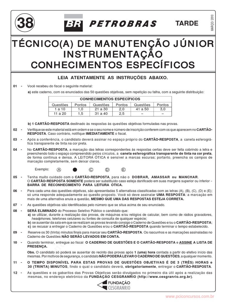 Prova 38 Tecnico de Manutencao Jnior Instrumentacao | PDF