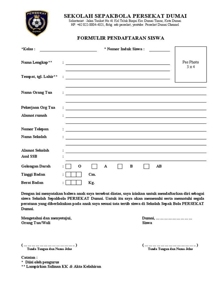Form Pendaftaran SSB | PDF