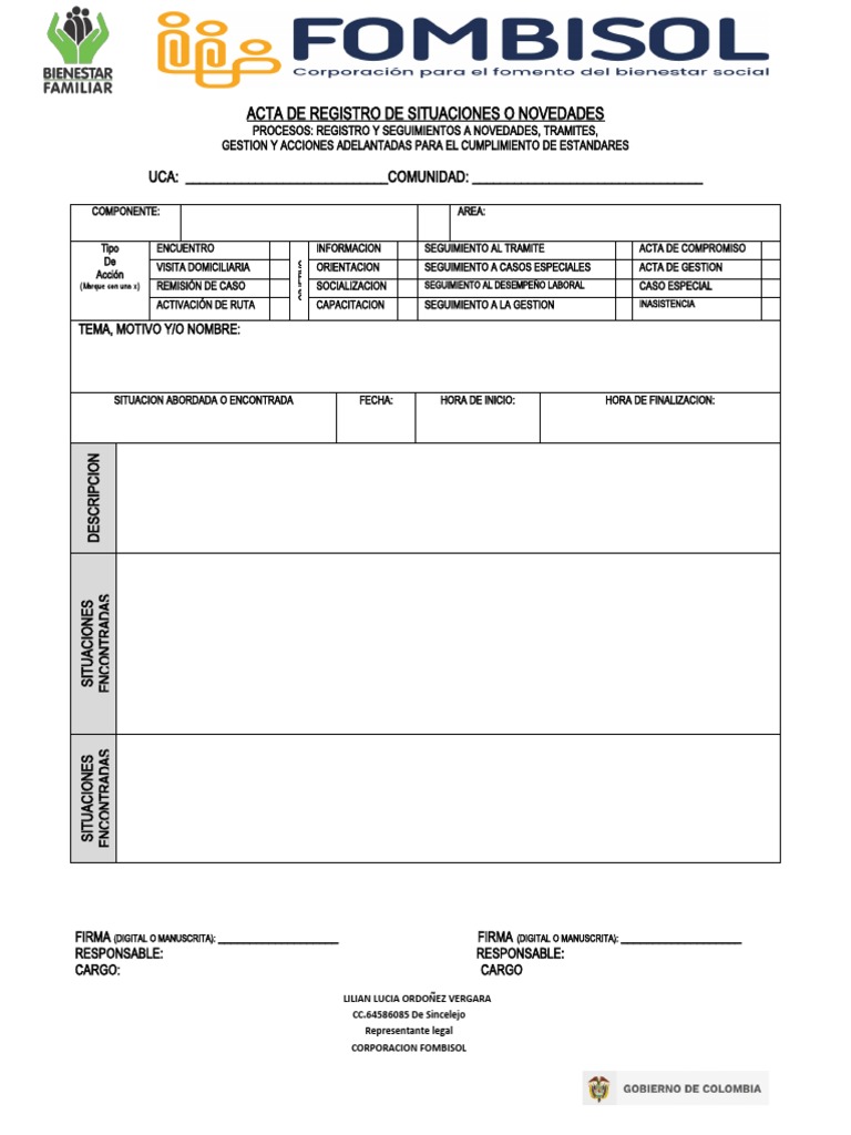 Acta de Novedades o Situaciones Especiales | PDF