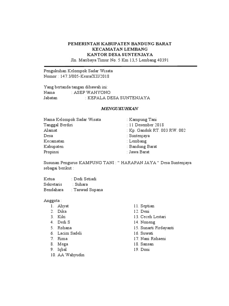 Surat Pengukuhan Mentahan | PDF