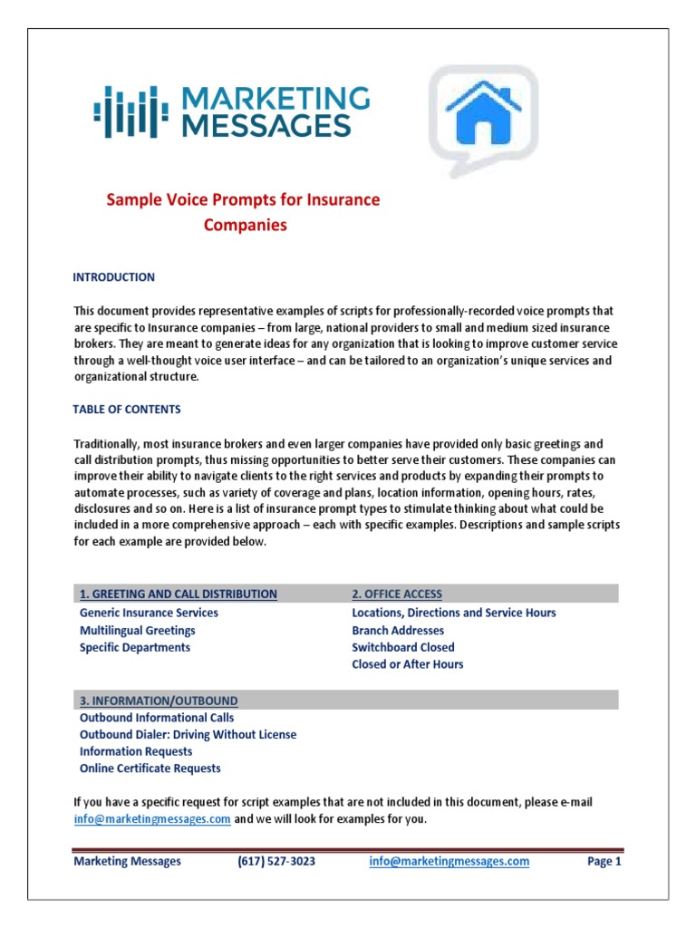 Sample Voice Prompt Scripts For Insurance Companies | PDF