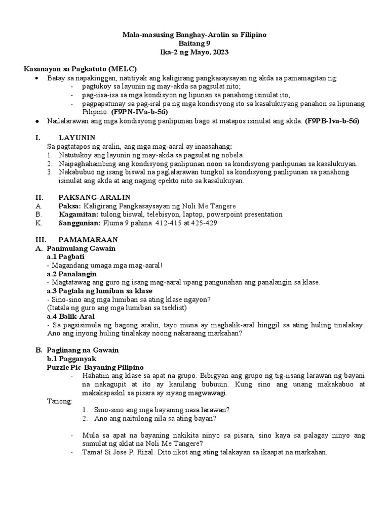 Lesson Plan - Grade 9 - Week 1 - May 2 | PDF
