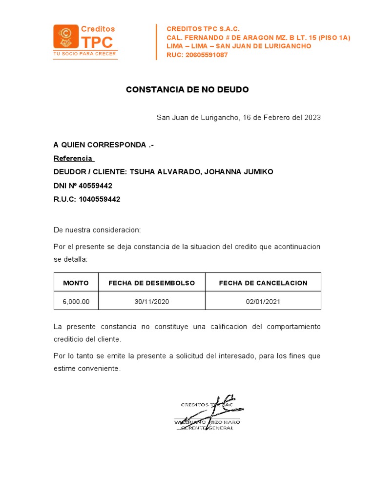 Constancia de No Deudo | PDF