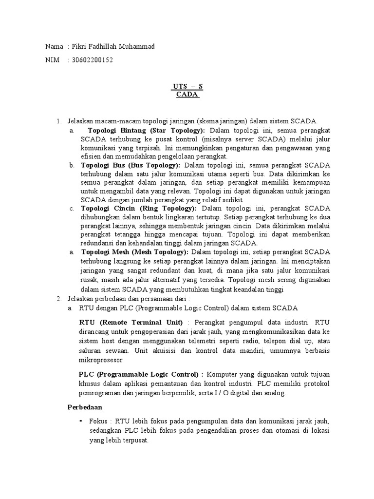 UTS SCADA - Fikri Fadhillah M - 30602200152 | PDF UTS SCADA - Fikri Fadhillah M - 30602200152 | PDF