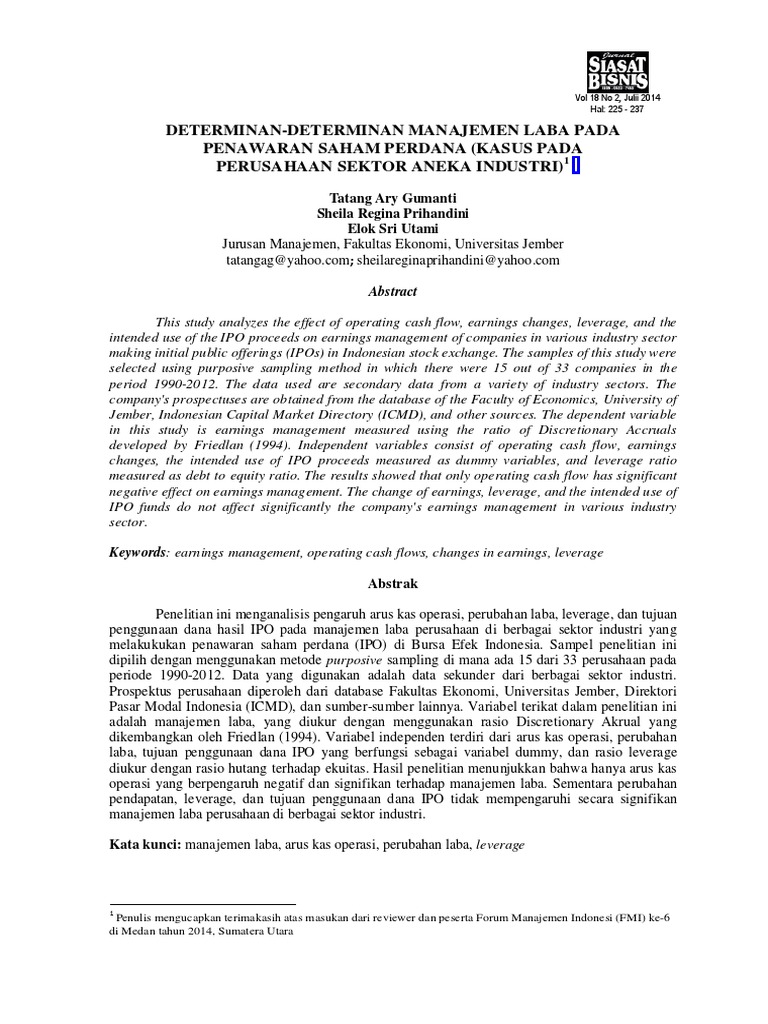 2014 Determinan Manajemen Laba Siasat Bisnis | PDF | Business | Business Economics