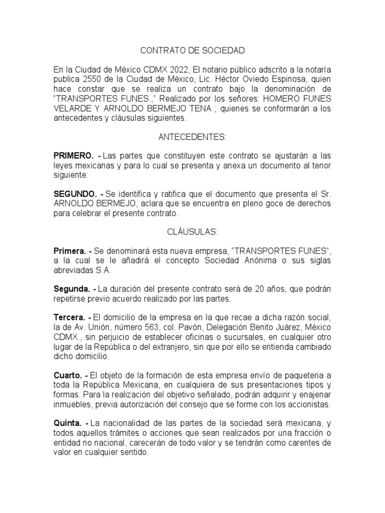 Contrato de Sociedad | Descargar gratis PDF | Compartir (Finanzas) | Sociedad de responsabilidad ...