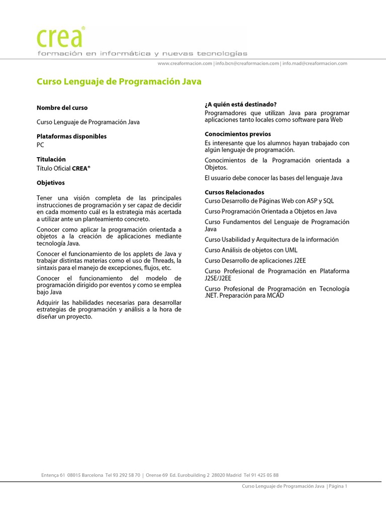 Curso Lenguaje de Programación Java | PDF | Java (lenguaje de programación) | Programación de ...