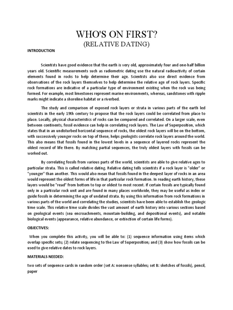 ACTIVITY - Relative Dating | PDF | Fossil | Rock (Geology)