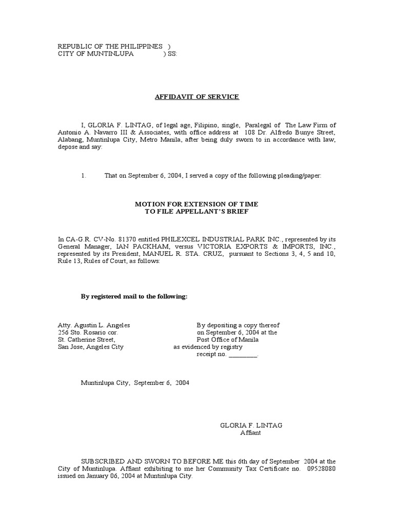 Affidavit of Service for Court Motion | PDF | Law