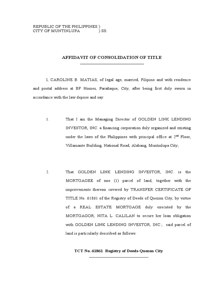 Affidavit of Consolidation of Title | PDF