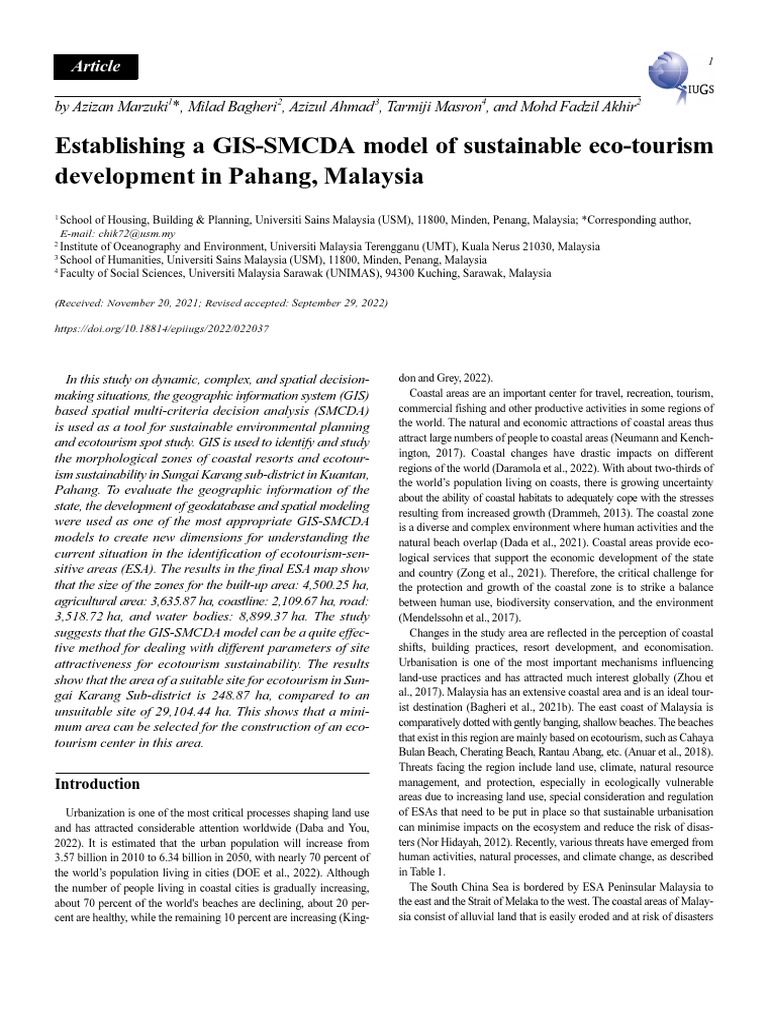 Establishing A GIS-SMCDA Model of Sustainable Eco-Tourism Development ...
