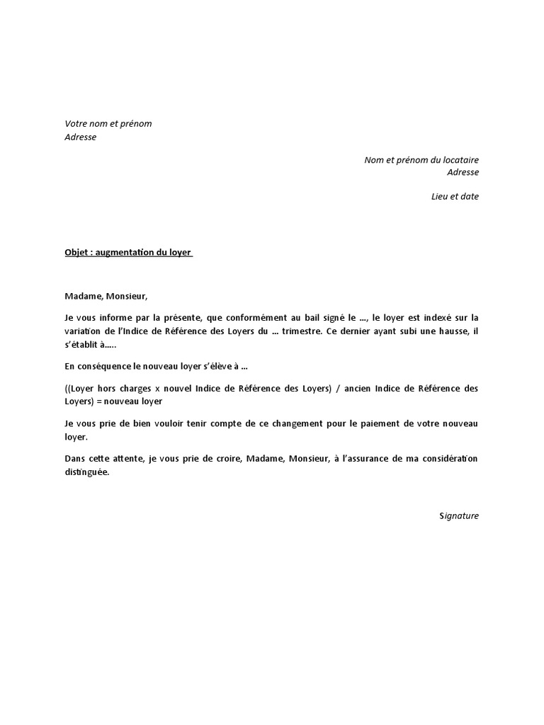 Modele Lettre Augmentation De Loyer