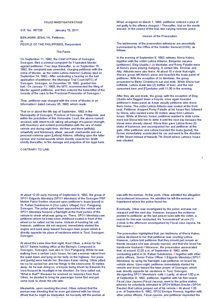 Police Investigation of Murder Case | PDF | Witness | Circumstantial ...