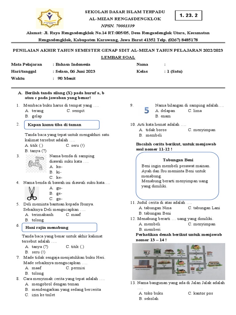 PAT Bahasa Indonesia Kelas 1 | PDF