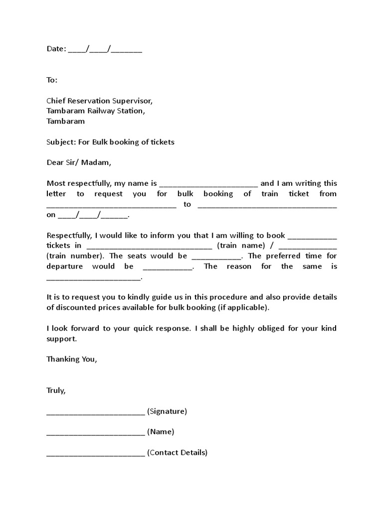 Bulk Booking Request Letter | PDF