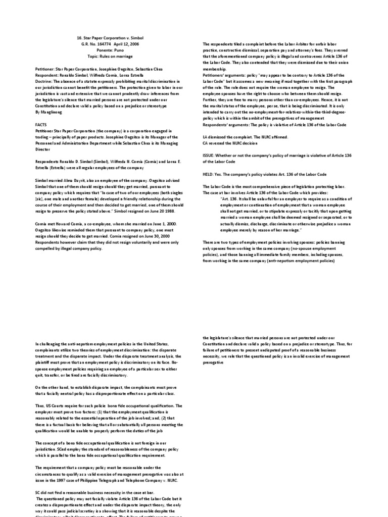 Star Paper Corp V Simbol | PDF | Disparate Impact | Labour Law