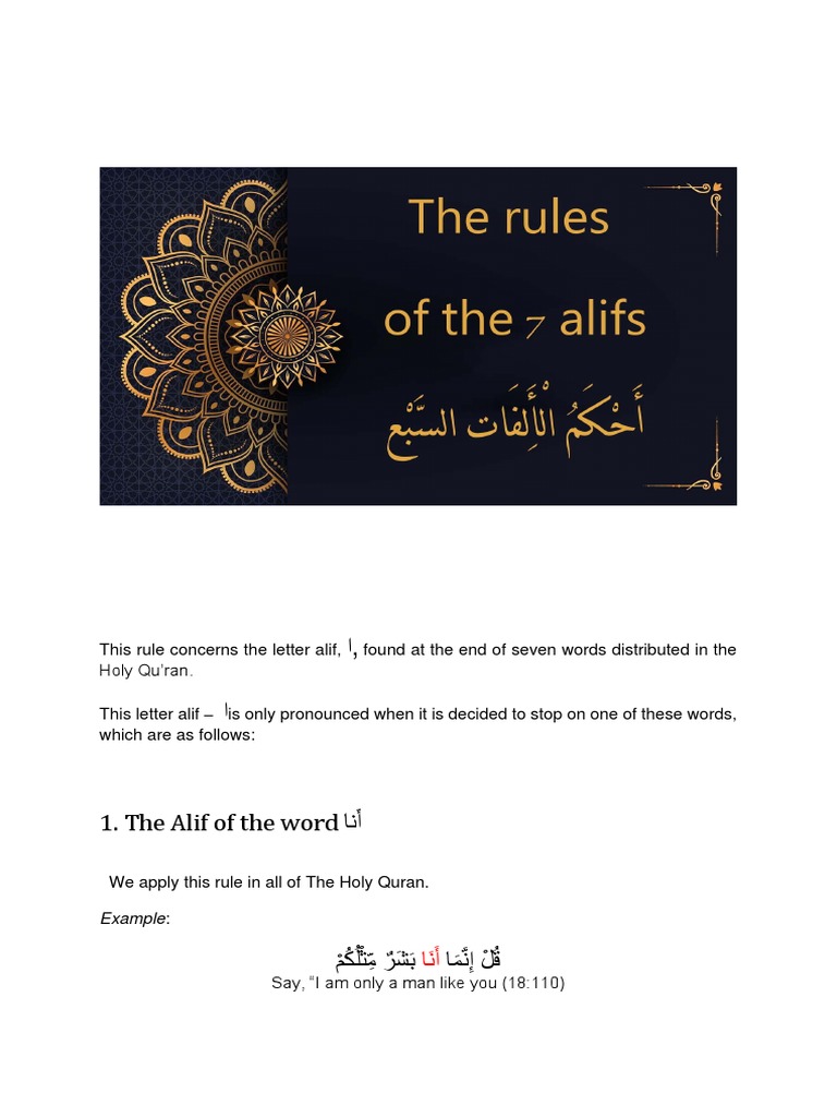 Seven Alif Rules in the Quran | PDF | Language Arts & Discipline ...