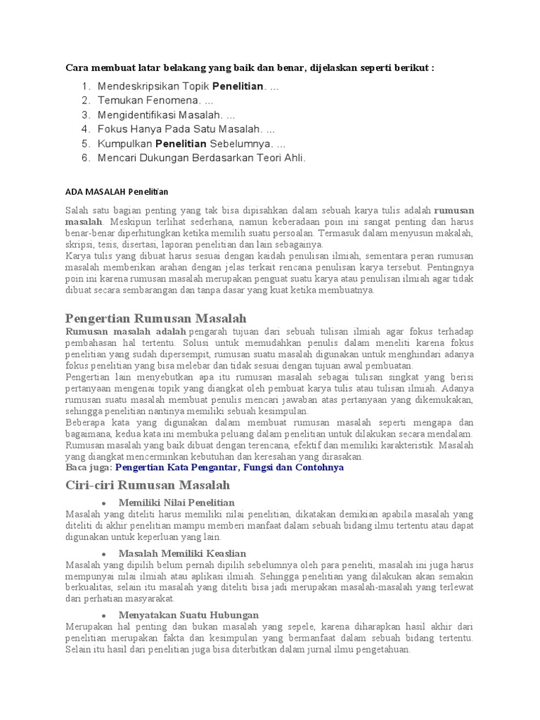 Cara Membuat Latar Belakang Dan Rumusan Masalah Penelitian | PDF