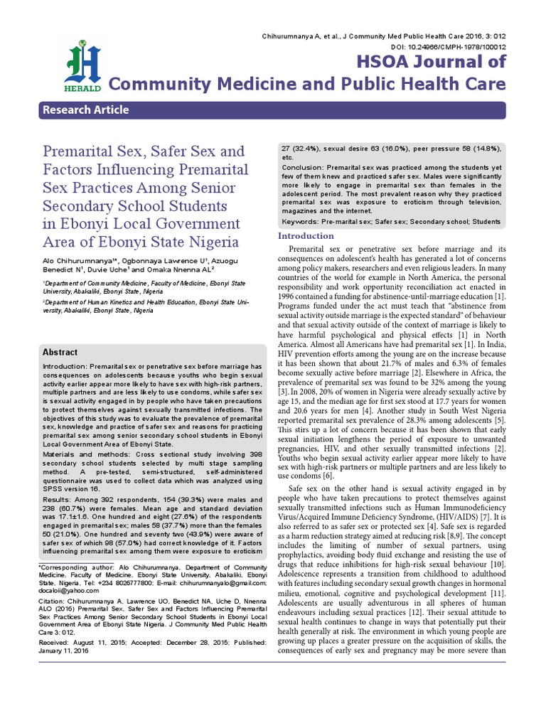 Premarital Sex Safer Sex And Factors Influencing Premarital Sex