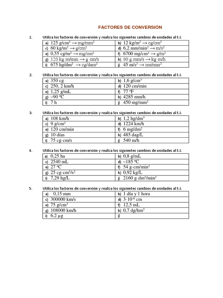 Ejercicios Factores Conversion | PDF