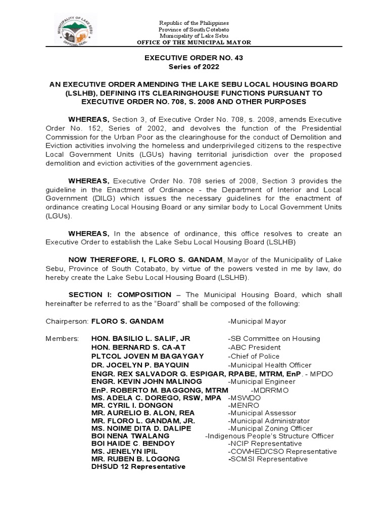 EO No. - Pending Local Housing Board | PDF