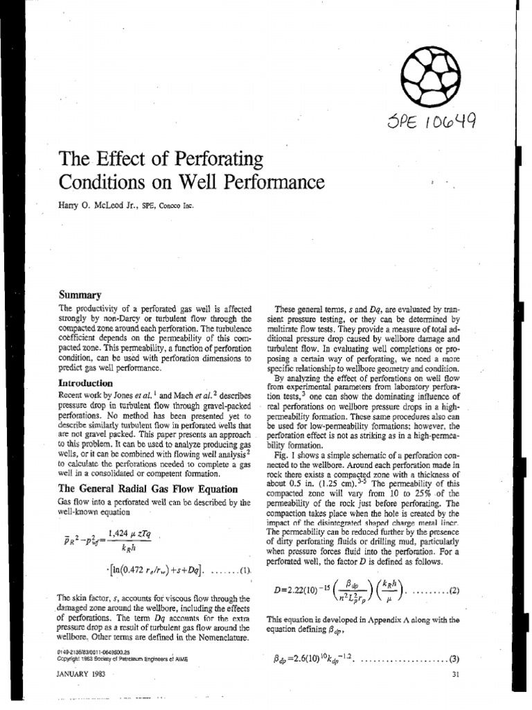 The Effect of Perforating Conditions On Well Performance | PDF | Permeability (Earth Sciences ...