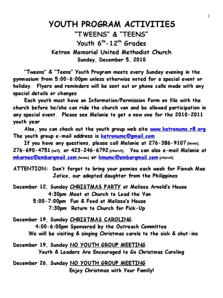 Youth Program Activities | PDF | Christmas