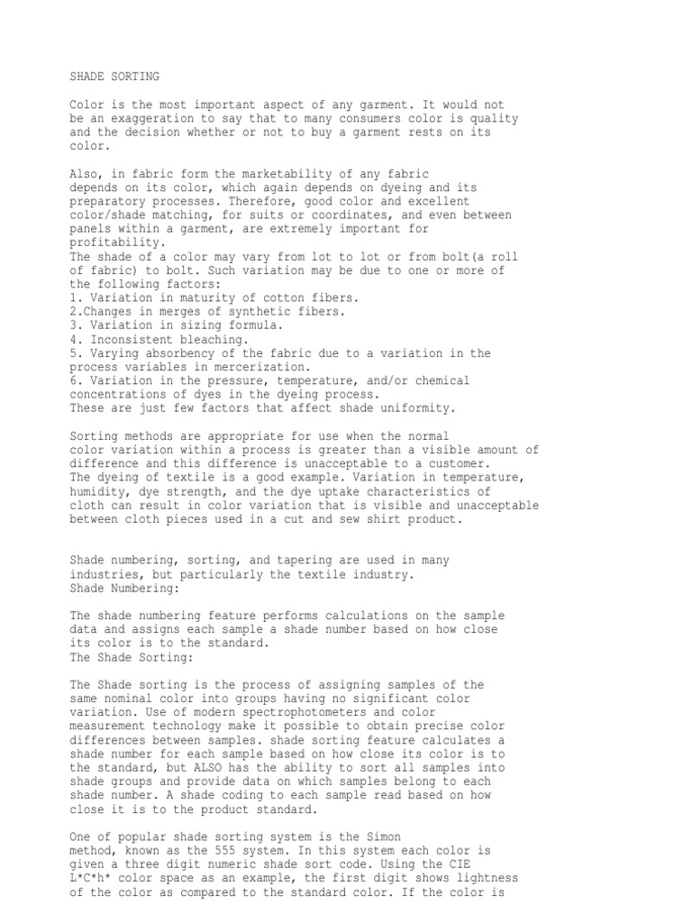 555 Shade Sorting | PDF | Dyeing | Textiles