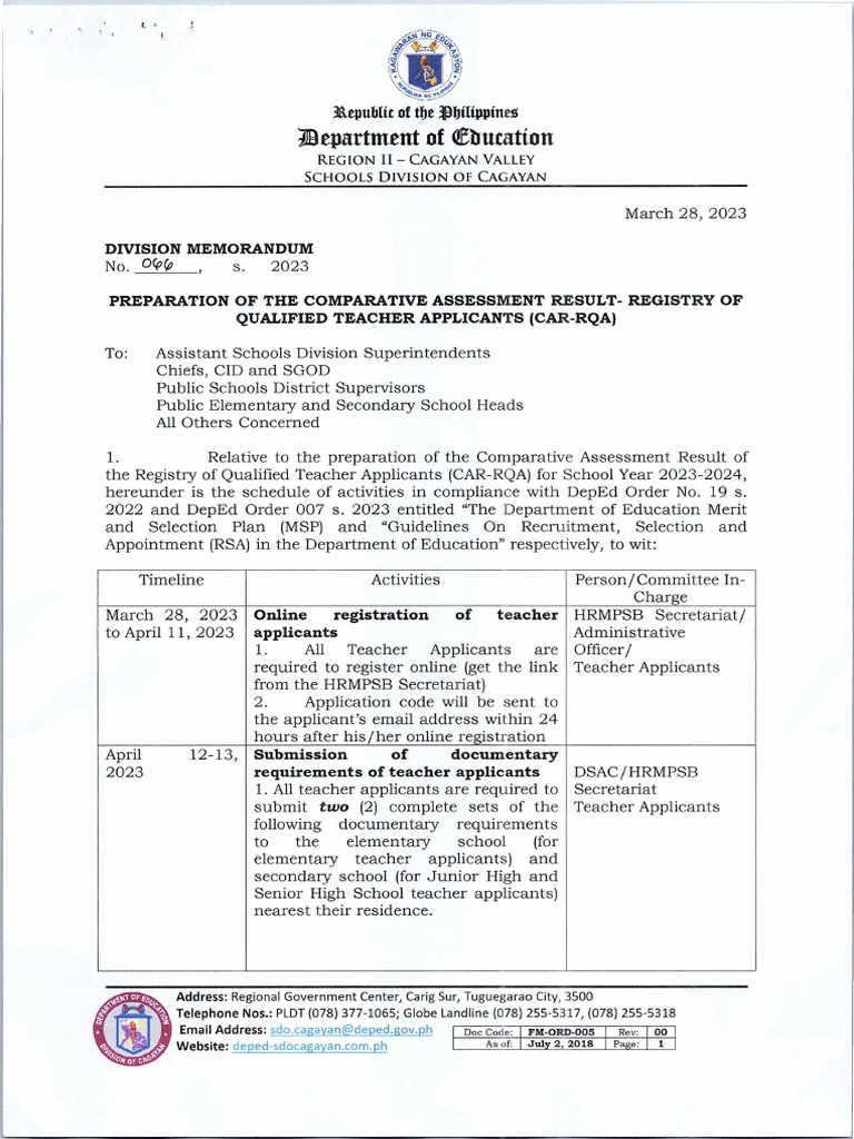 DVM No. 066 S. 2023 Preparation of The Comparative Assessment Result ...
