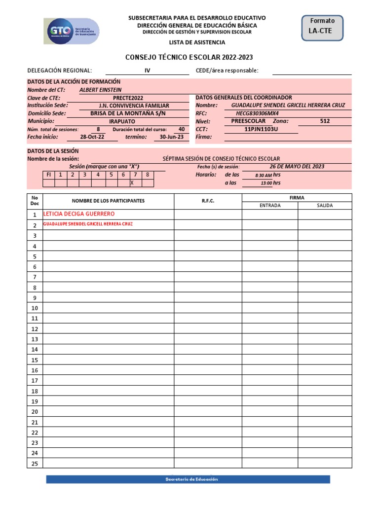 Formato Lista - Asistencia CTE 2022-2023 | PDF